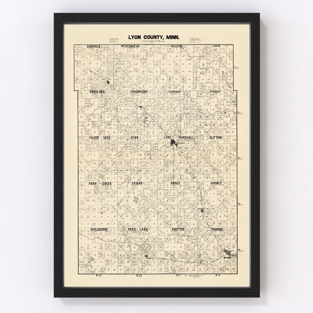 Lyon County Map 1884, Vintage Lyon County Map, Old Lyon County ...