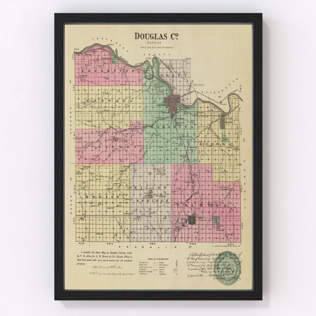 Douglas County Map 1887, Vintage Douglas County Map, Old Douglas County ...