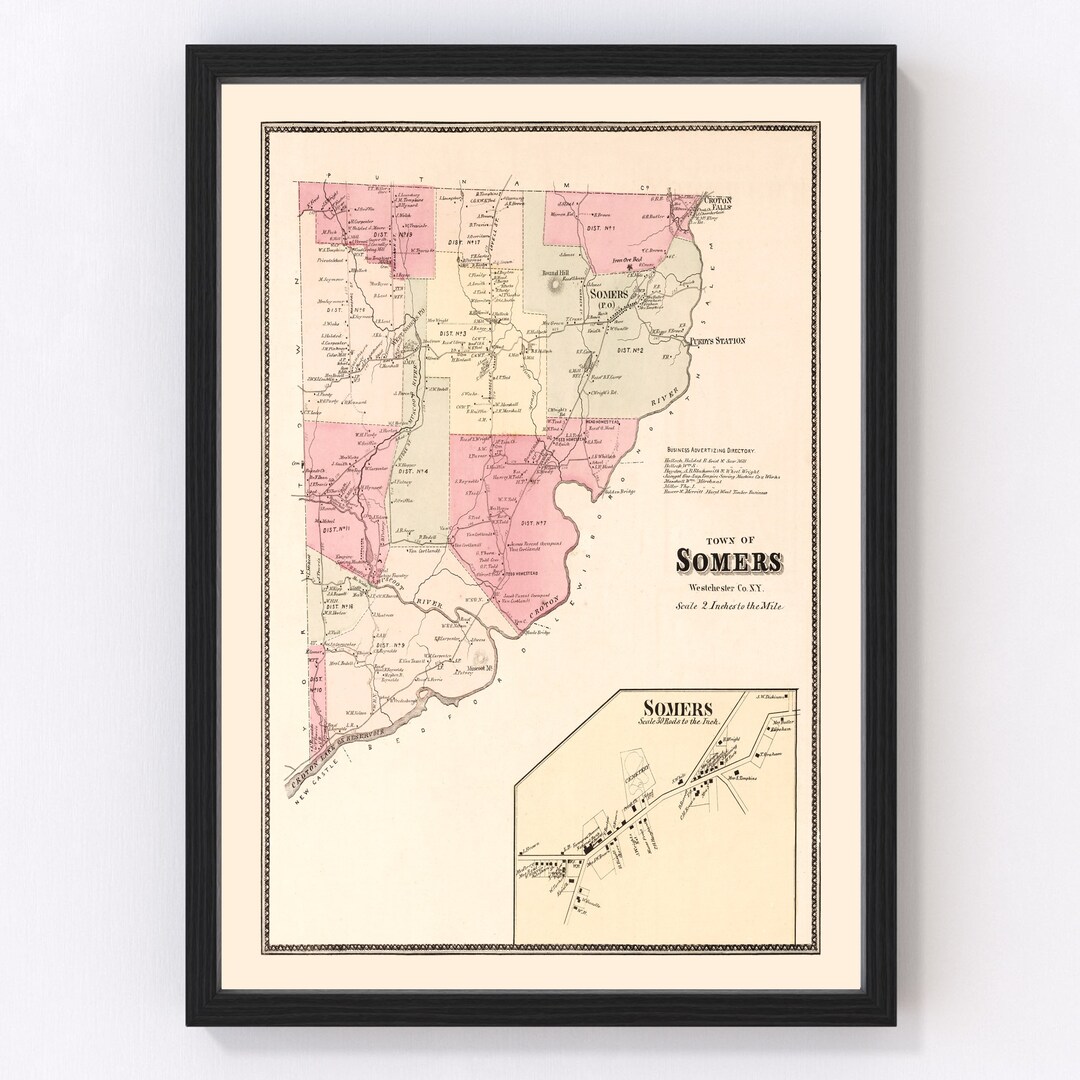 Somers Map 1867 Old Map of Somers New York Art Vintage Print Framed ...
