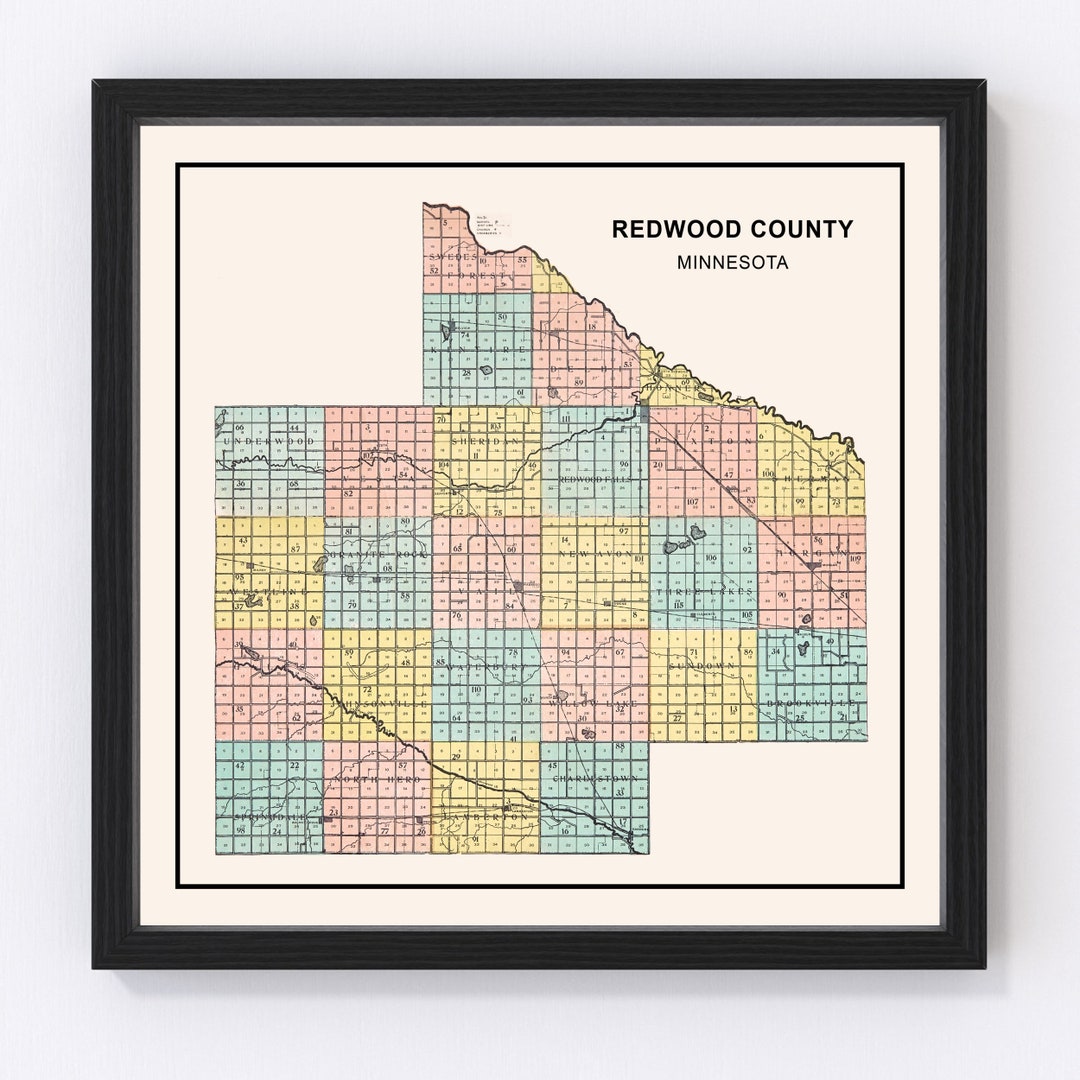 Redwood County Map 1907, Vintage Redwood County Map, Old Redwood County ...