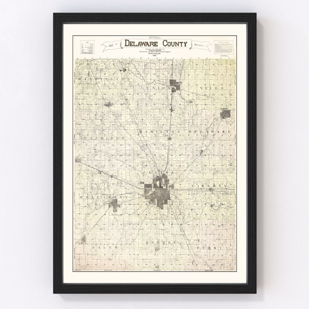 Delaware County Map 1904, Vintage Delaware County Map, Old Delaware ...