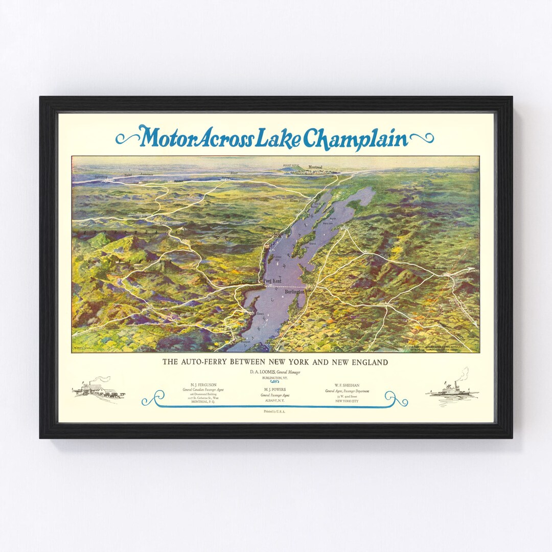 Lake Champlain Map 1932 Old Map of Lake Champlain Art Vintage Print ...
