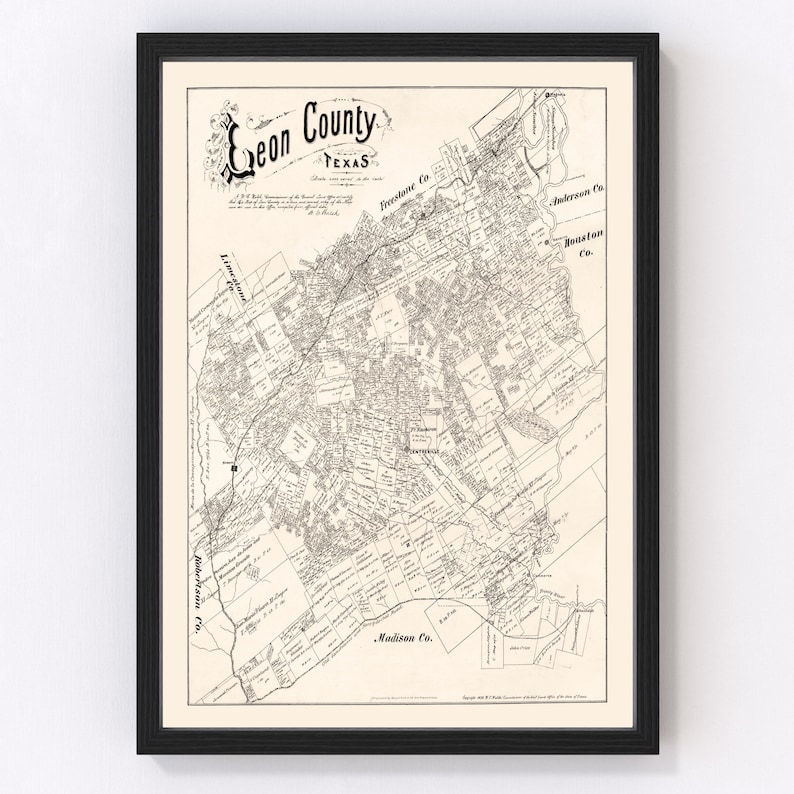 Leon County Texas Map 1879 - Old Map of Leon County Texas Art Vintage ...