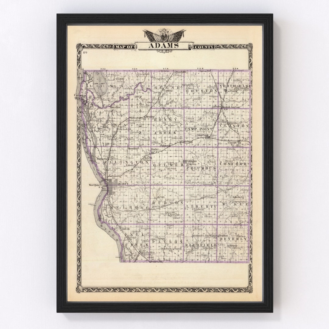 Adams County Map 1876, Vintage Adams County Map, Old Adams County ...