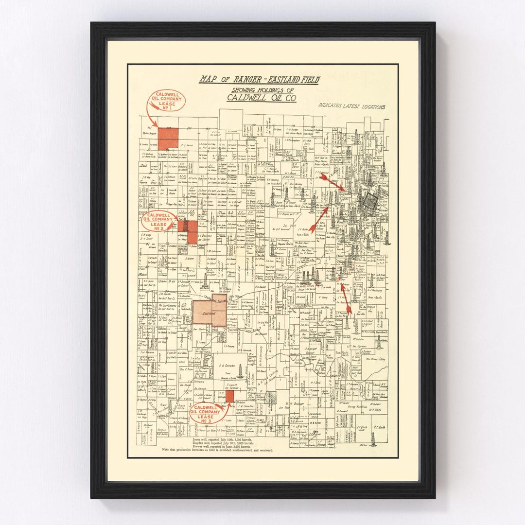 Ranger Map 1918, Vintage Ranger Map, Old Ranger Texas Art, Wall Art ...