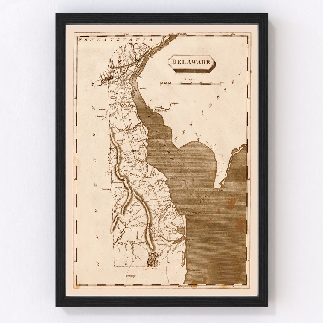 Delaware Map 1804 Old Map of Delaware Art Vintage Print Framed Wall Art ...