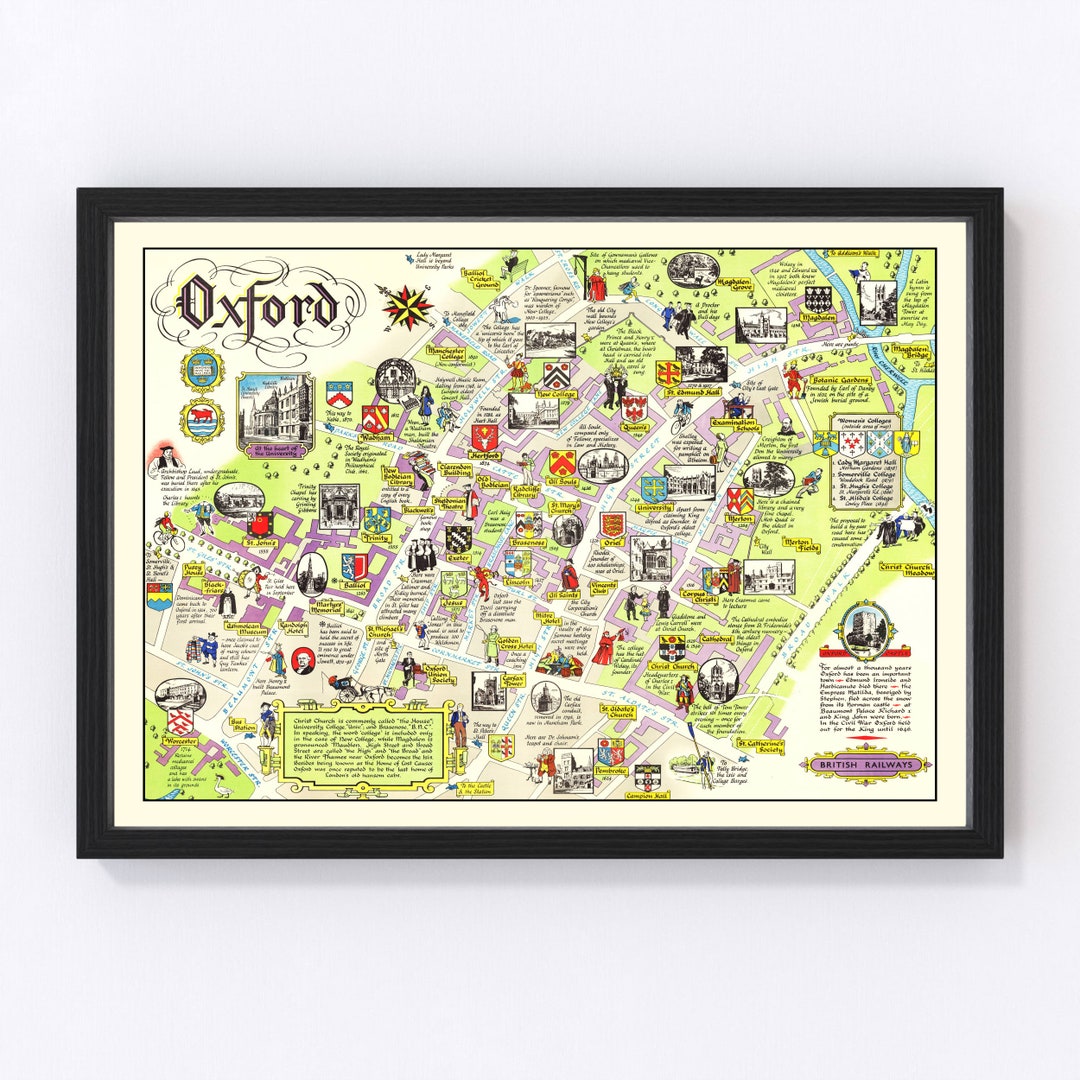 Oxford Map 1949 Old Map of Oxford England Art Vintage Print Framed Wall ...
