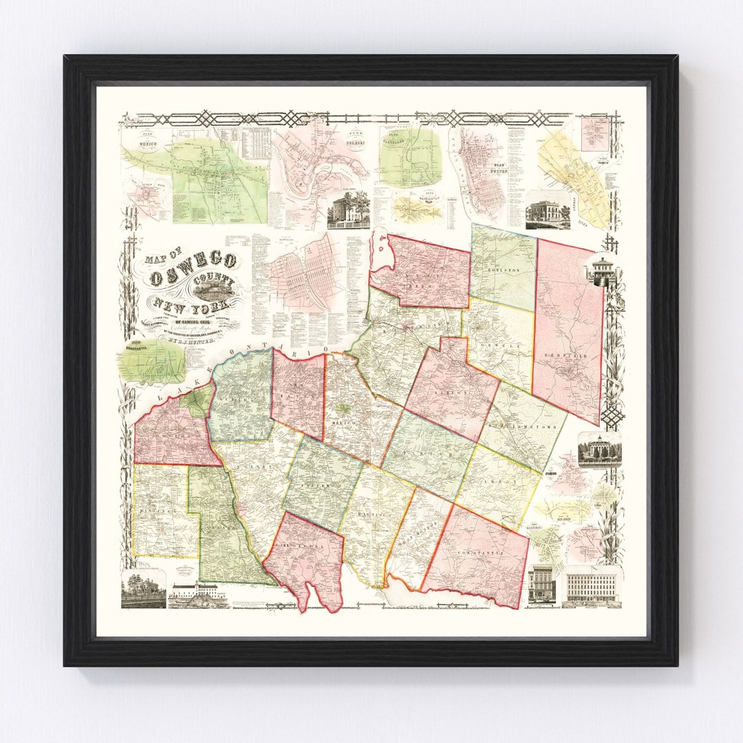 Oswego County New York Map 1854 Old Map of Oswego County New York Art ...