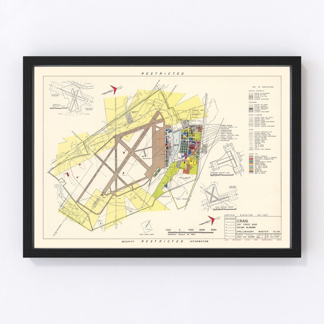 Craig Air Force Base Map 1950 Old Map of Craig Air Force Base Art ...