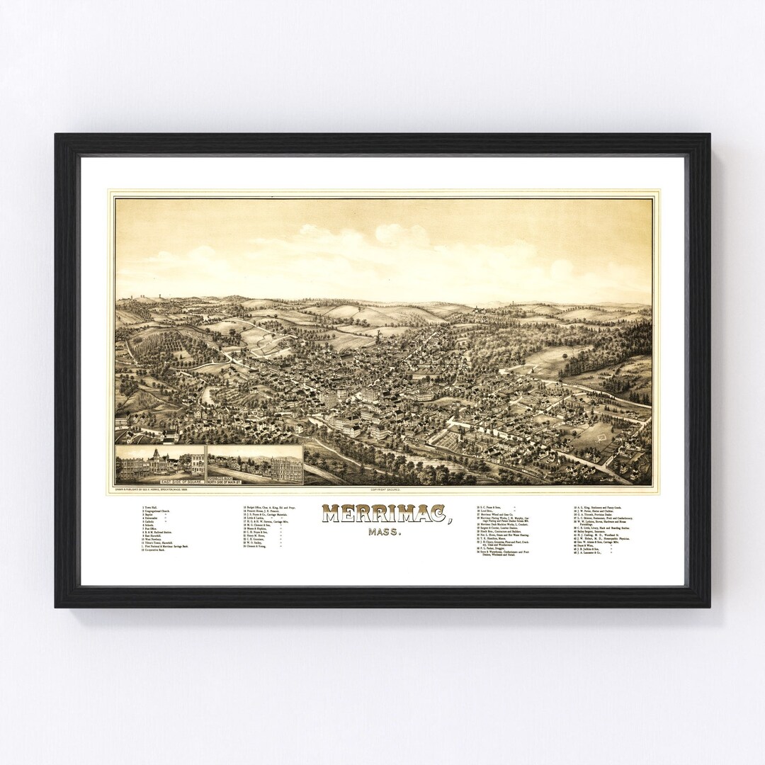 Merrimac Map 1889, Vintage Merrimac Map, Old Merrimac Massachusetts Art ...