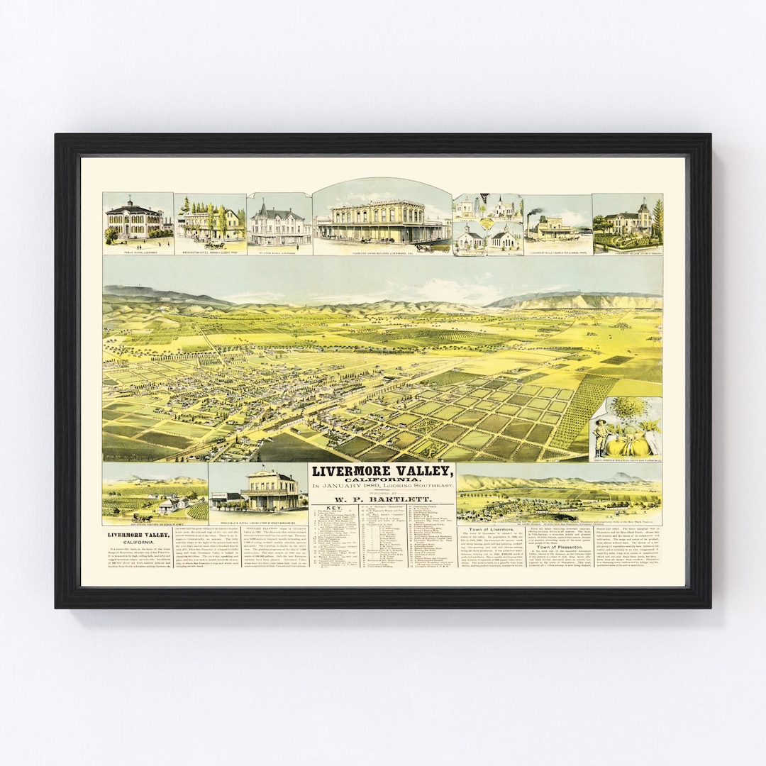 Livermore Map 1889 - Old Map of Livermore California Art Vintage Print ...