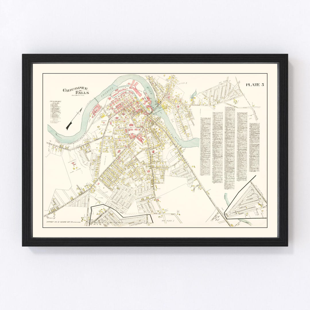 Chicopee Falls Map 1912, Vintage Chicopee Falls Map, Old Chicopee Falls ...
