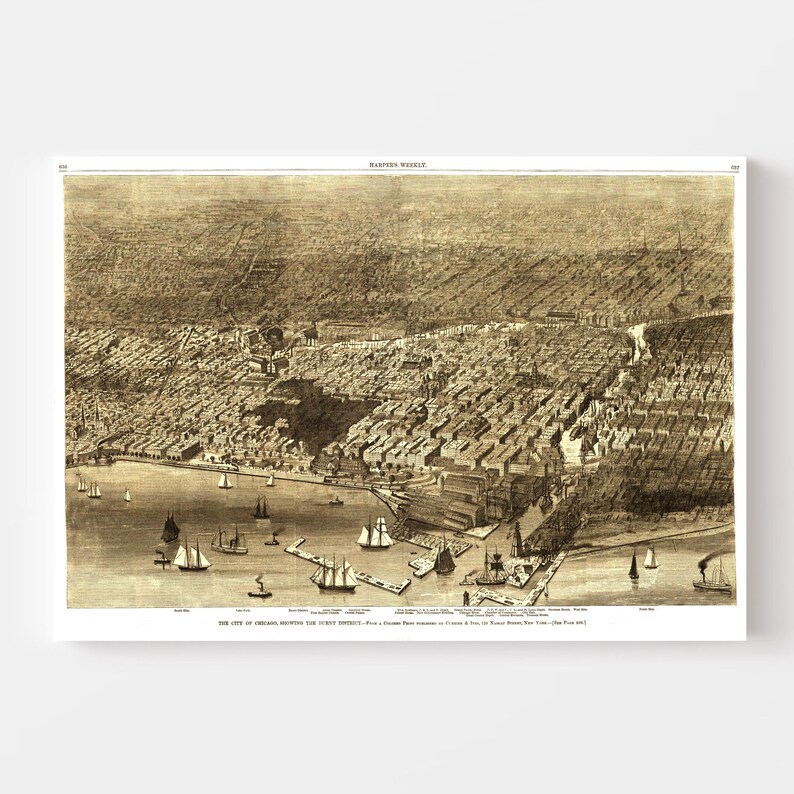 Chicago Map 1874, Vintage Chicago Map, Old Chicago Illinois Art, Wall ...