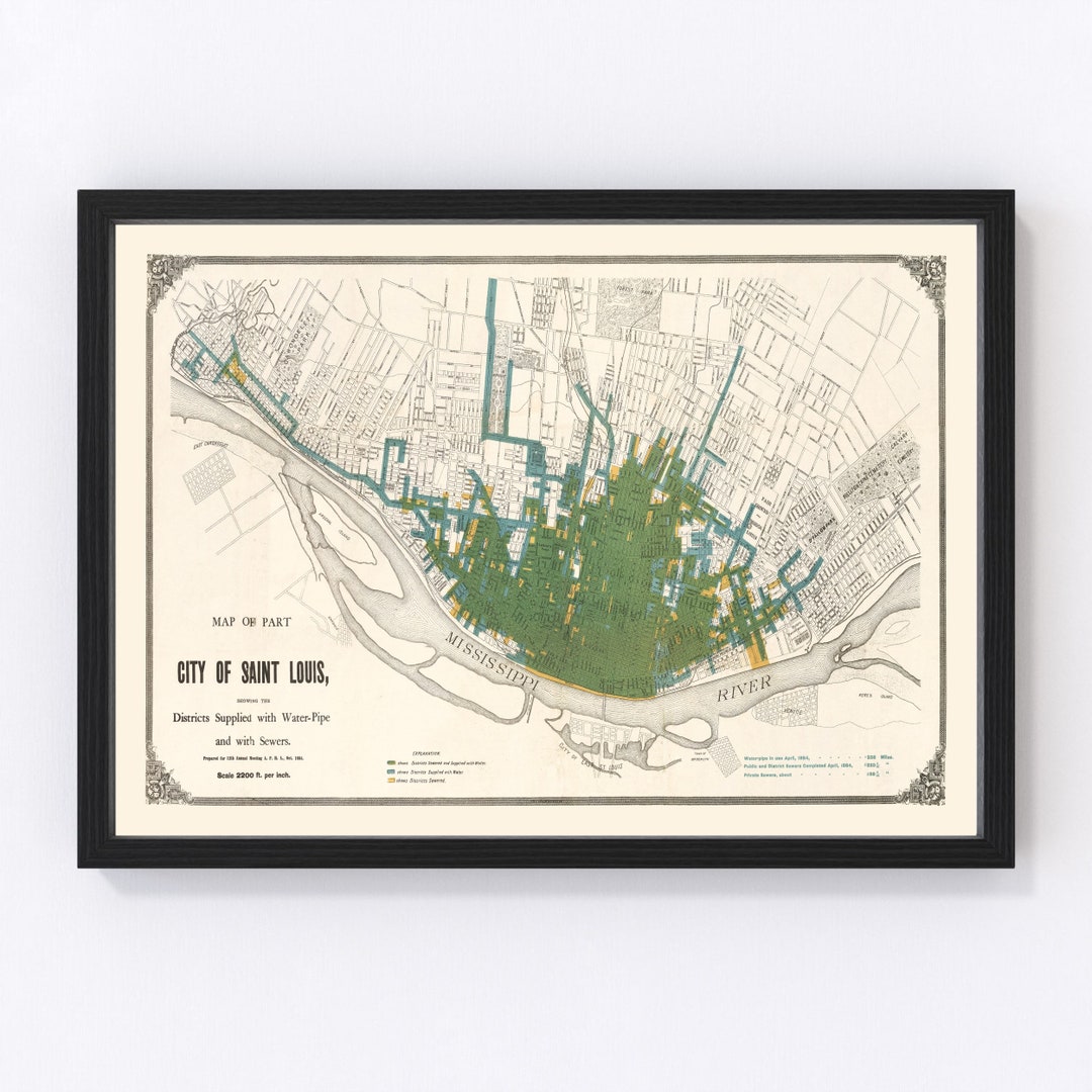 Saint Louis Map 1884, Vintage Saint Louis Map, Old Saint Louis Missouri ...
