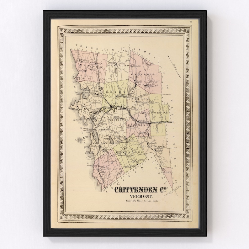 Chittenden County VT Map 1876 Old Map of Burlington Vermont - Etsy
