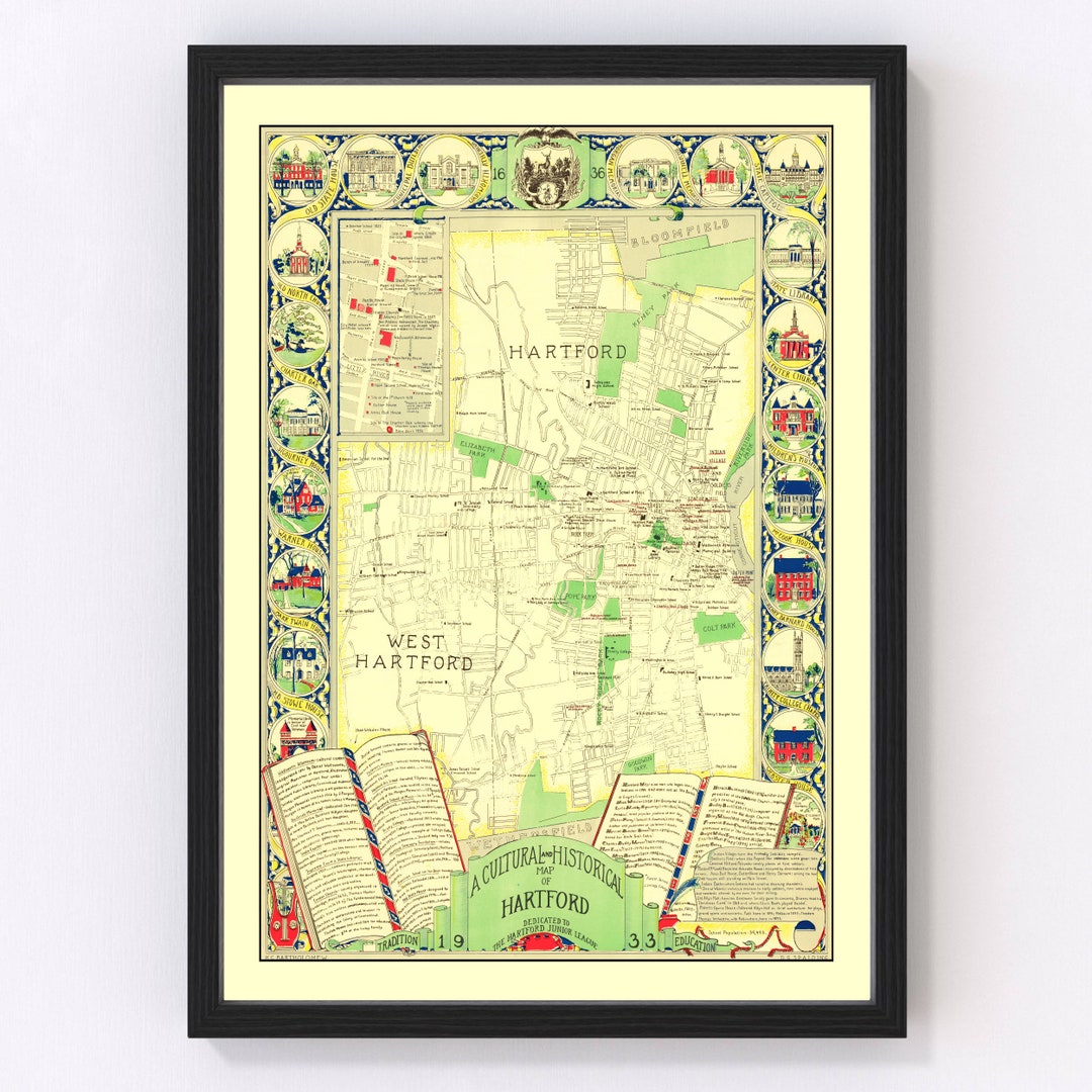 Hartford Map 1933 Old Map of Hartford Connecticut Art Vintage Print ...