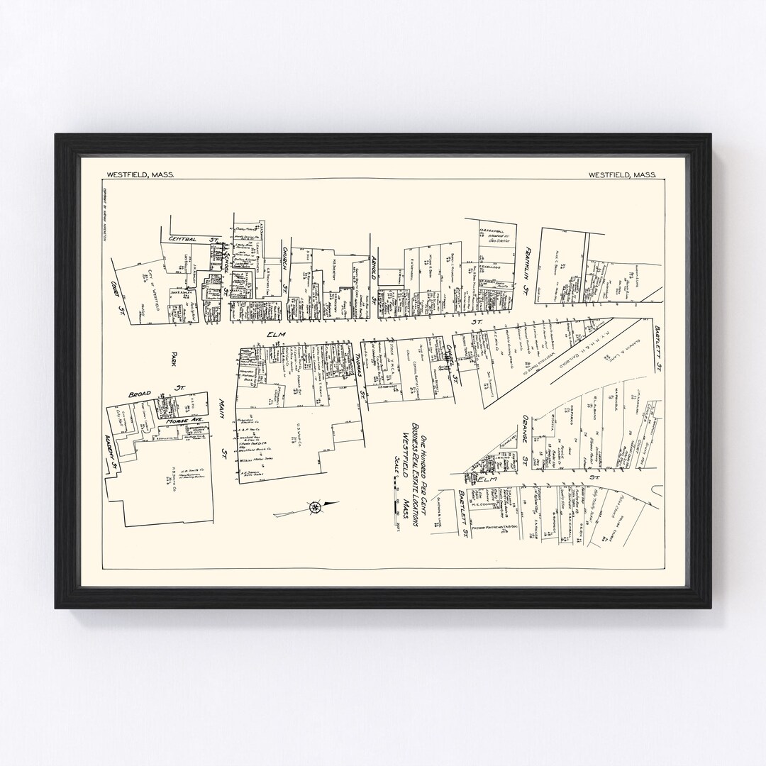 Westfield Map 1929 Old Map of Westfield Business Section Massachusetts ...