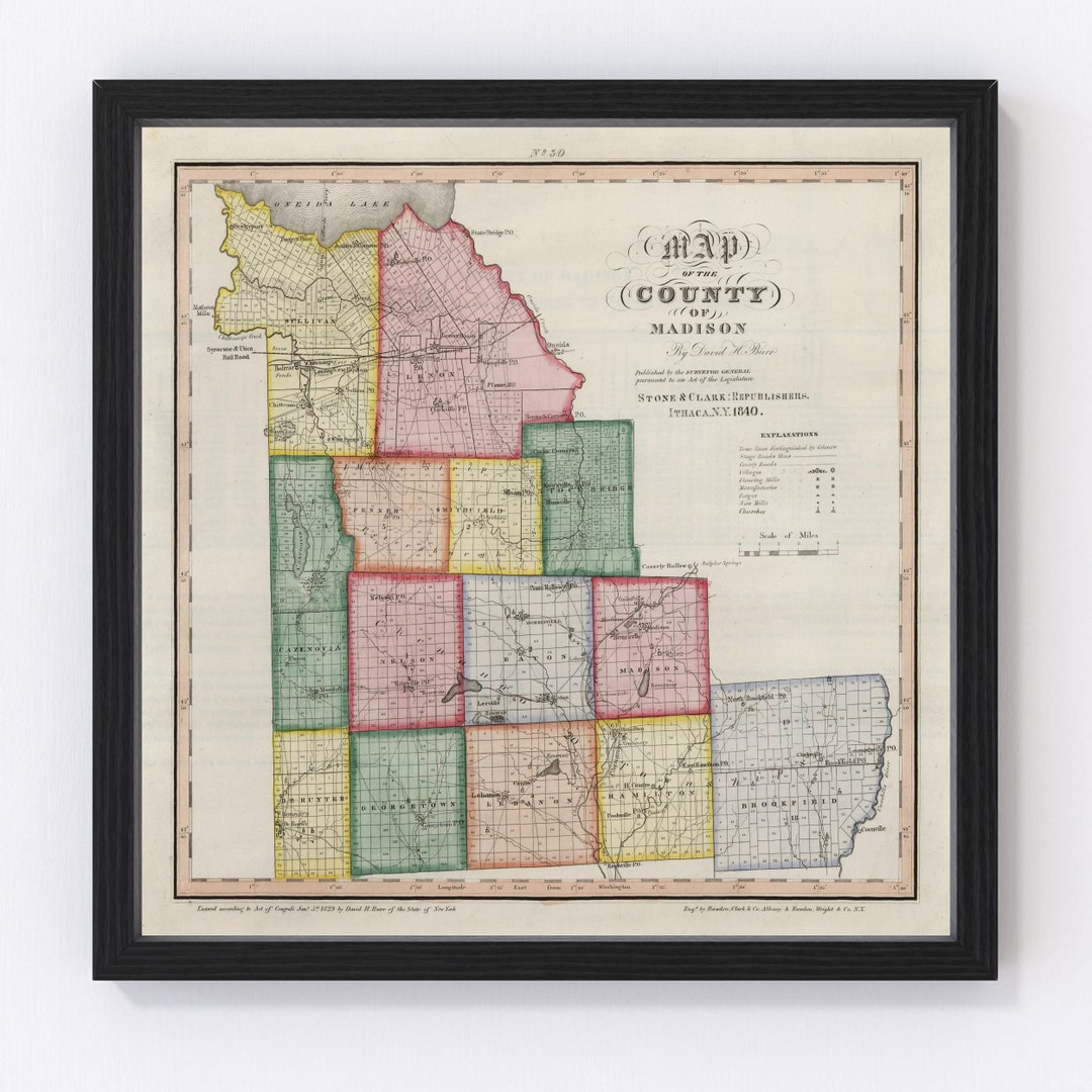 Madison County Map 1840, Vintage Madison County Map, Old Madison County ...