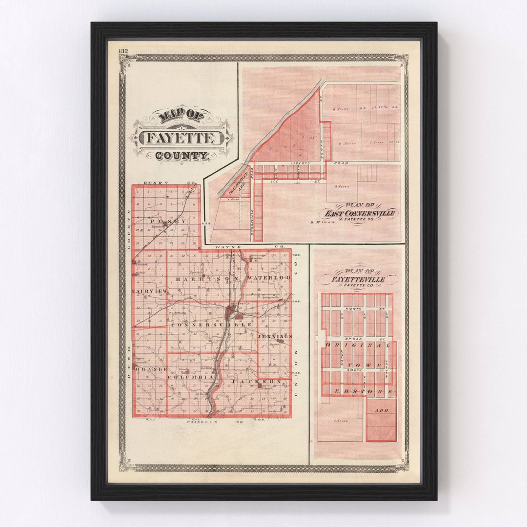 Fayette County Map 1876, Vintage Fayette County Map, Old Fayette County ...