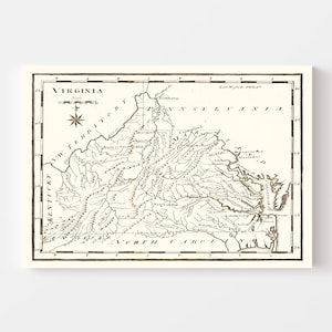 Virginia Map 1795 Old Map of Virginia Art Vintage Print Framed Wall Art ...