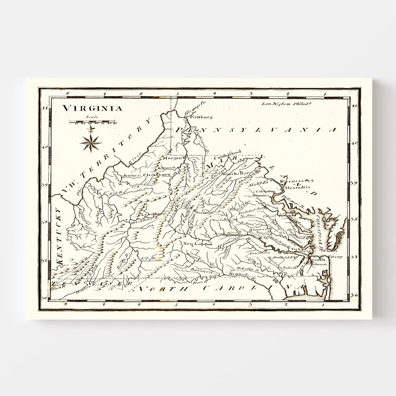 Virginia Map 1795 Old Map of Virginia Art Vintage Print - Etsy