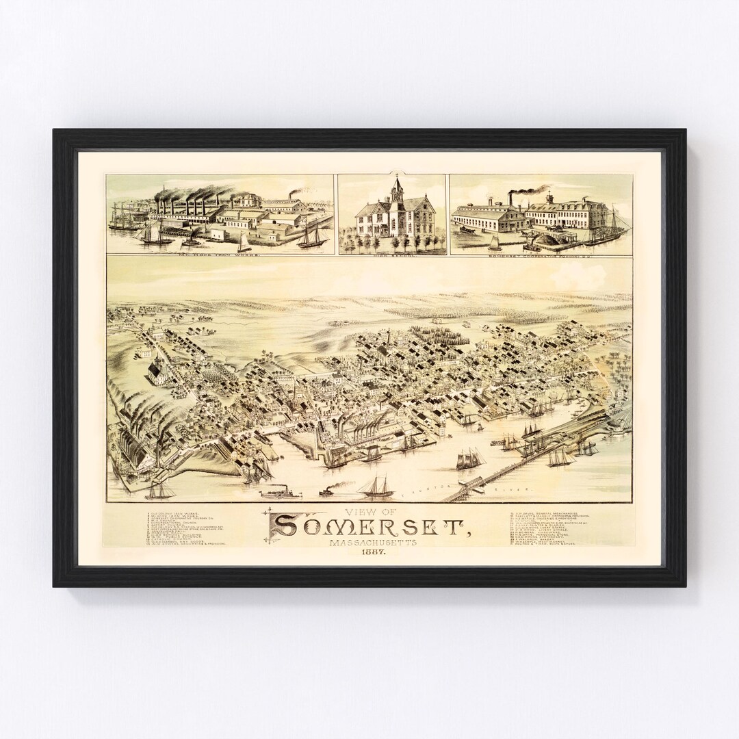 Somerset Map 1887, Vintage Somerset Map, Old Somerset Massachusetts Art ...
