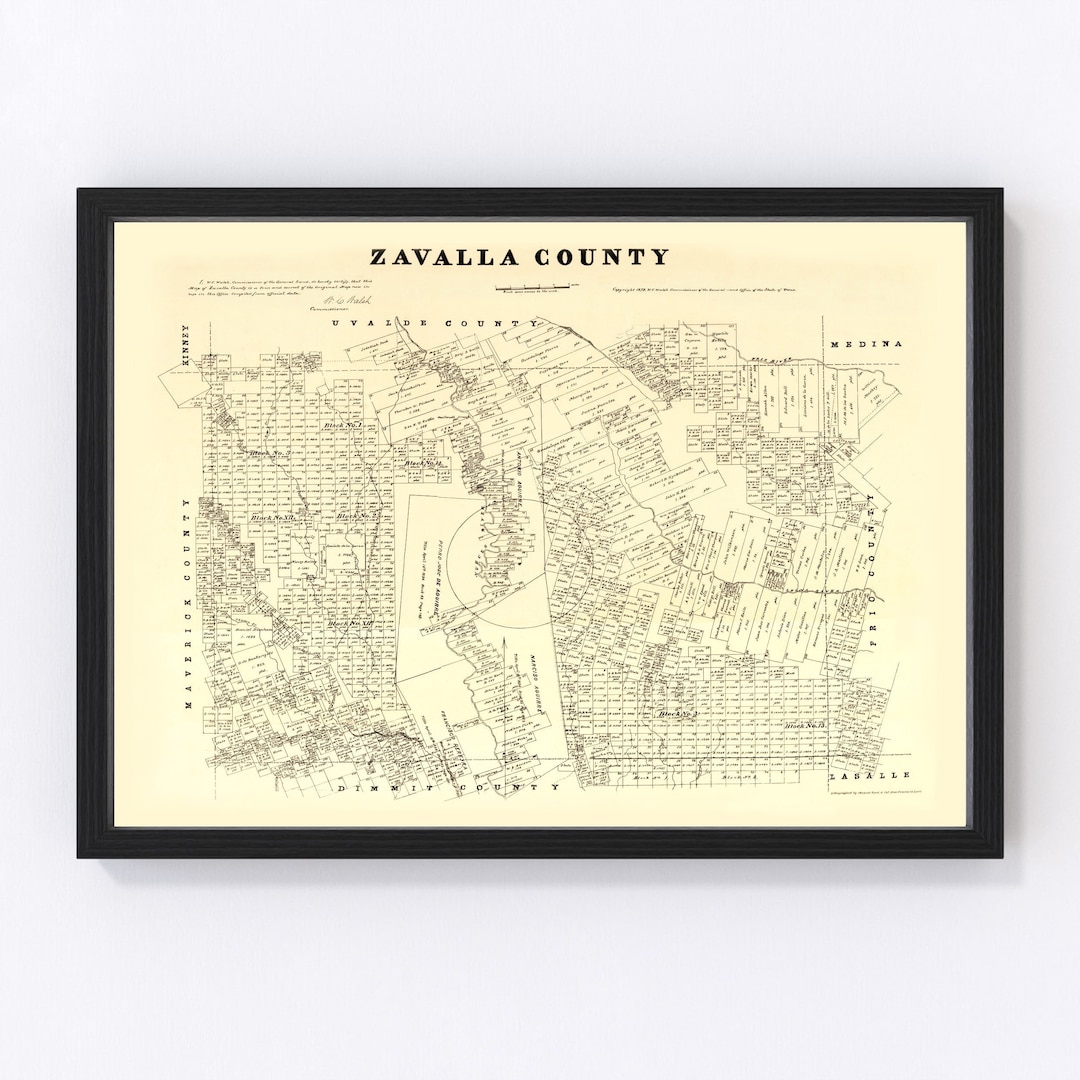 Zavalla County Map 1879, Vintage Zavalla County Map, Old Zavalla County ...