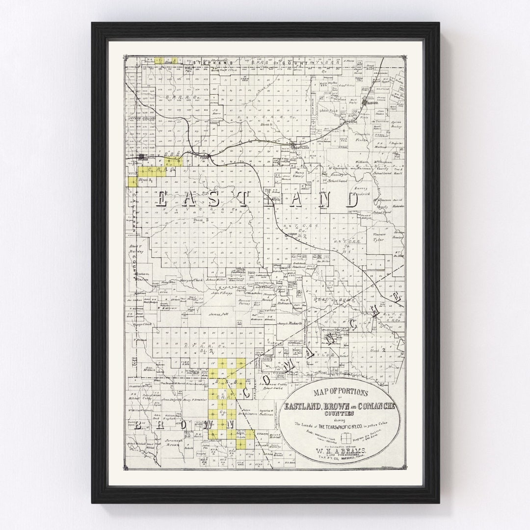 Eastland County Texas Map 1890 Old Map of Eastland County Texas Art ...