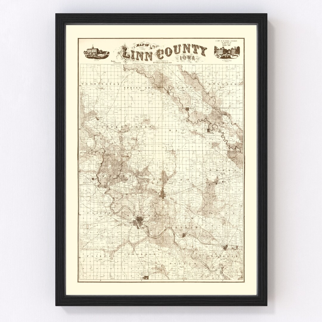 Linn County Map 1949, Vintage Linn County Map, Old Linn County Iowa Art ...
