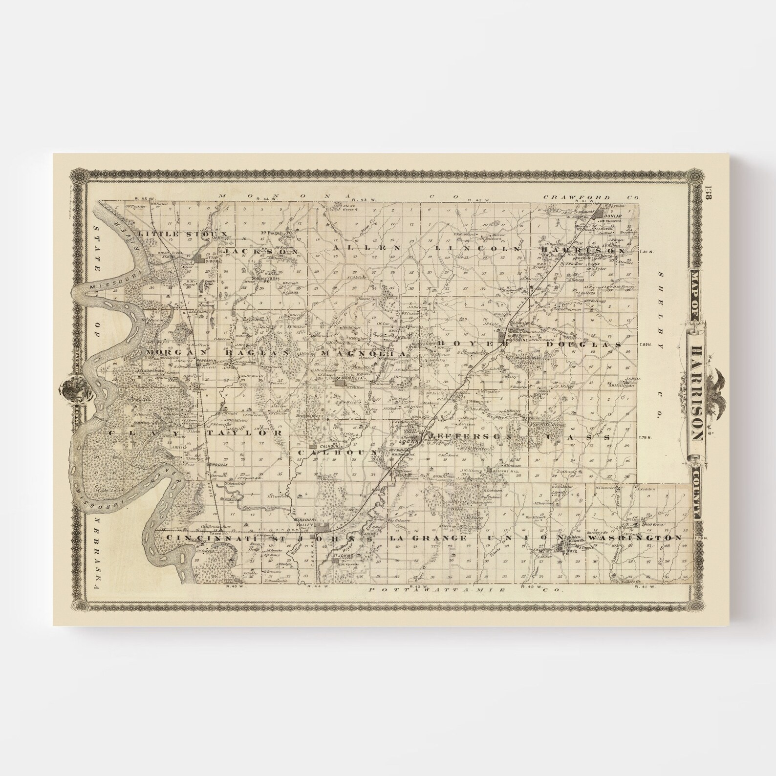 Harrison County IA Map 1875 Old Map of Logan Iowa Art - Etsy