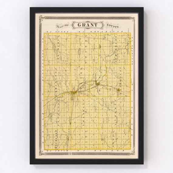 Grant County IN Map 1876 Old Map of Marion Indiana Art - Etsy