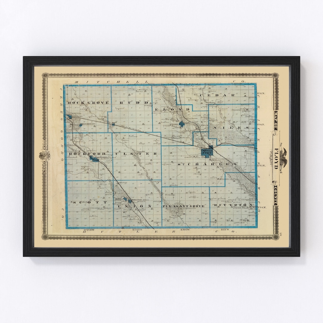 Floyd County Map 1875, Vintage Floyd County Map, Old Floyd County Iowa ...