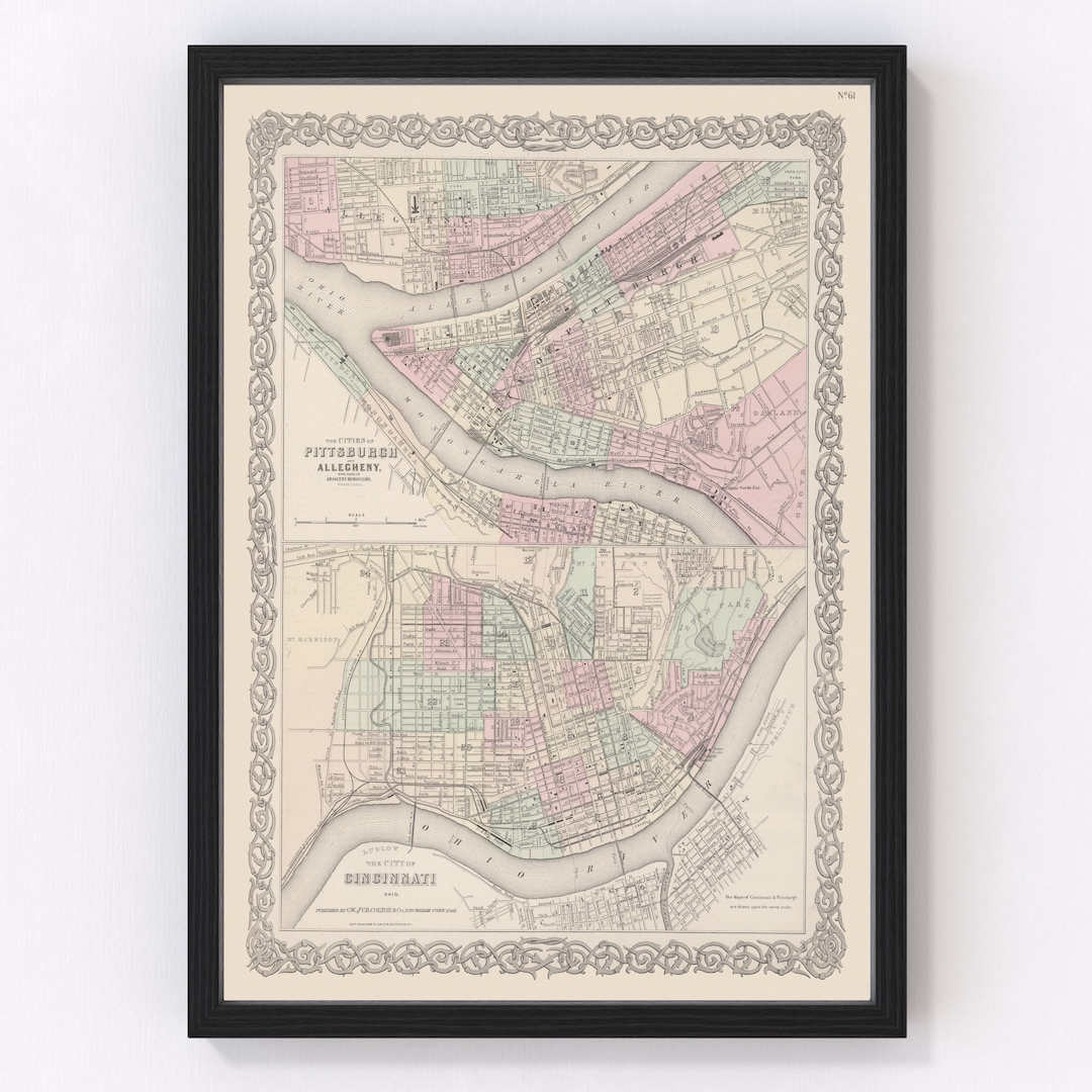 Pittsburgh Map 1886 Old Map of Pittsburgh Pennsylvania Art Vintage ...
