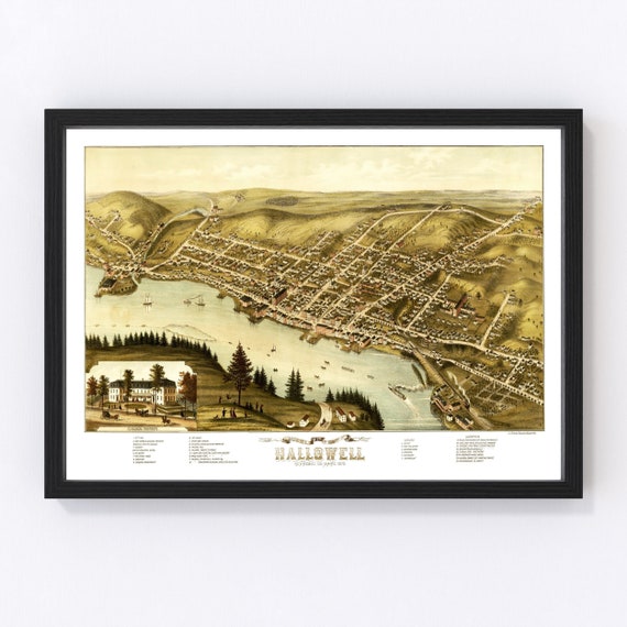 Hallowell Map 1878 Old Map of Hallowell Maine Art Vintage - Etsy