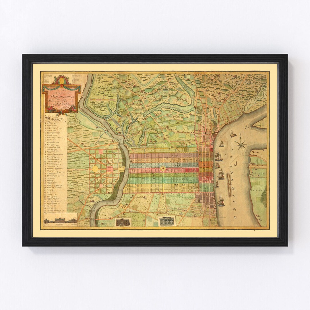 Philadelphia Map 1802 Old Map of Philadelphia Pennsylvania Art Vintage ...