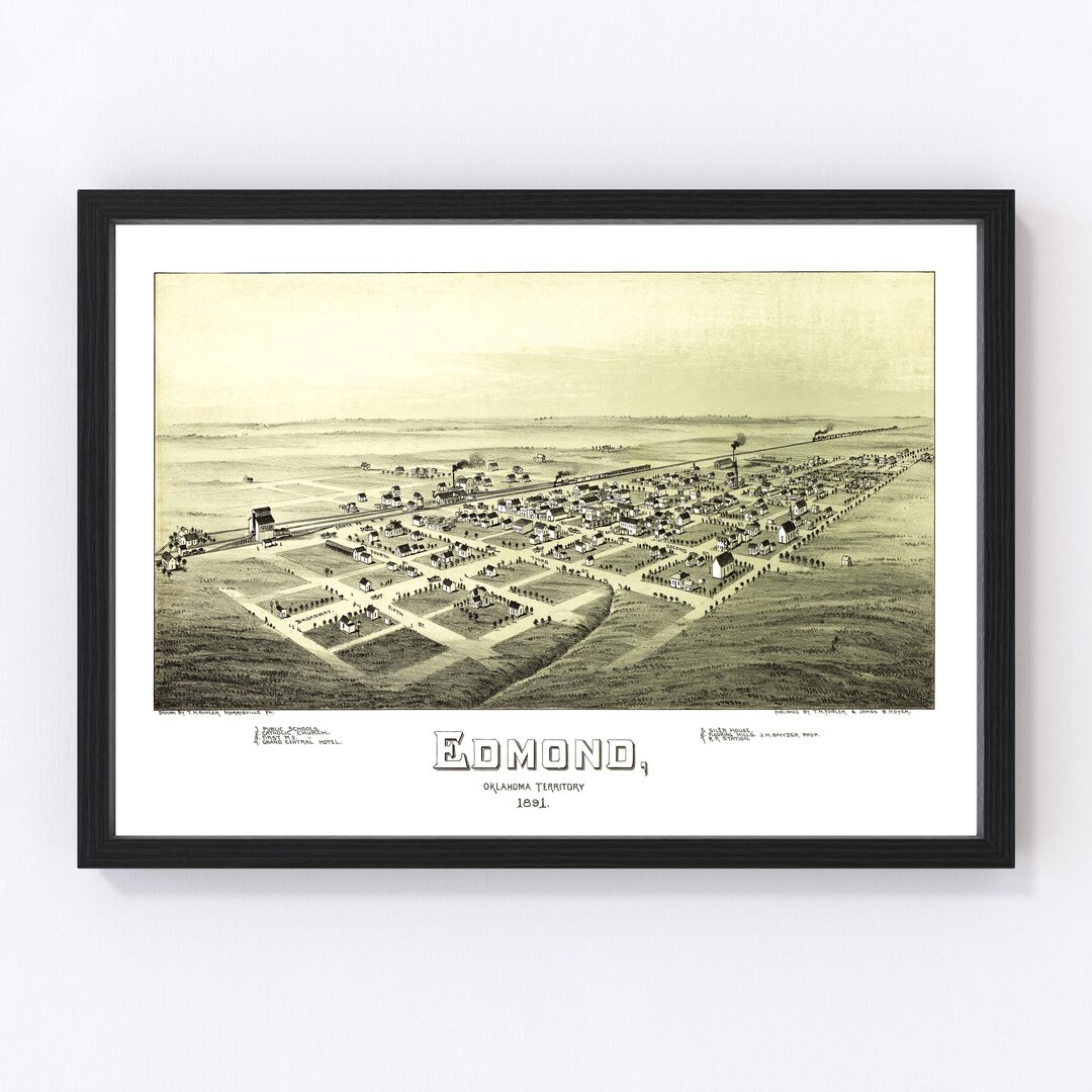 Edmond Map 1891, Vintage Edmond Map, Old Edmond Oklahoma Art, Wall Art ...