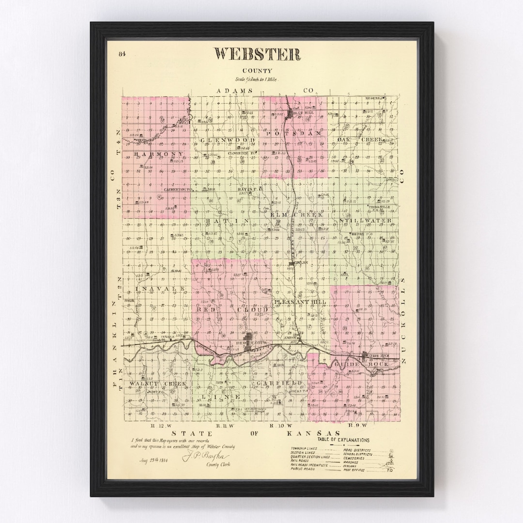 Webster County Map 1885, Vintage Webster County Map, Old Webster County ...