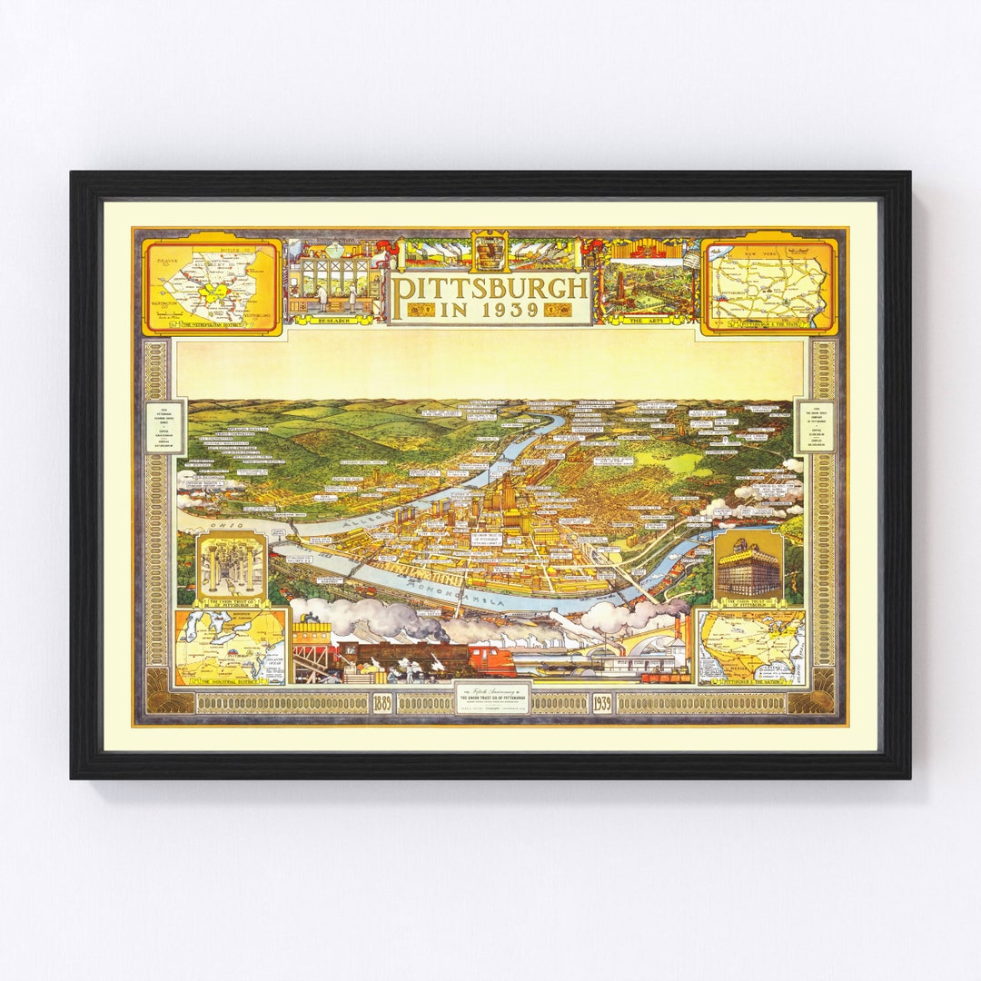 Pittsburgh Map 1939, Vintage Pittsburgh Map, Old Pittsburgh ...