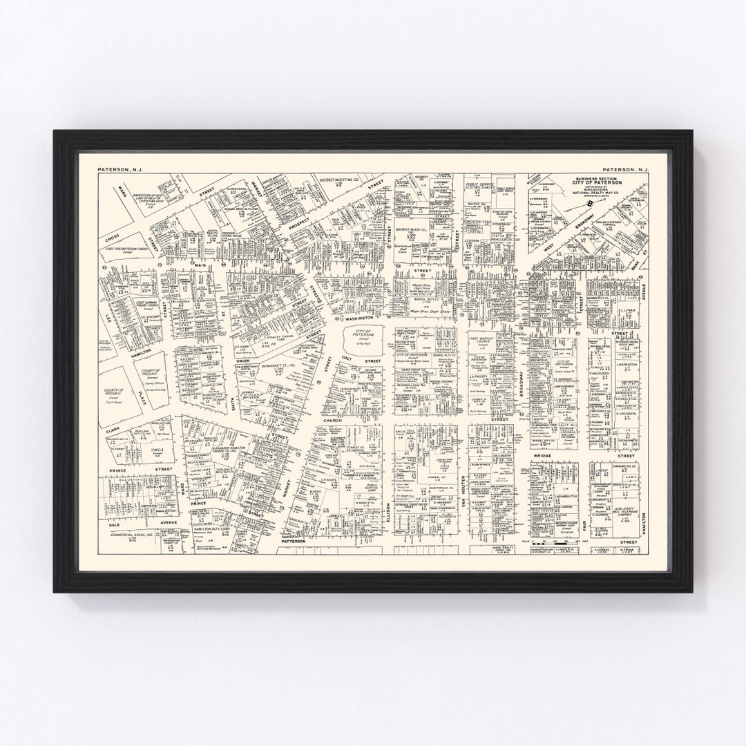 Paterson Map 1947 Old Map of Paterson Business Section New Jersey Art ...
