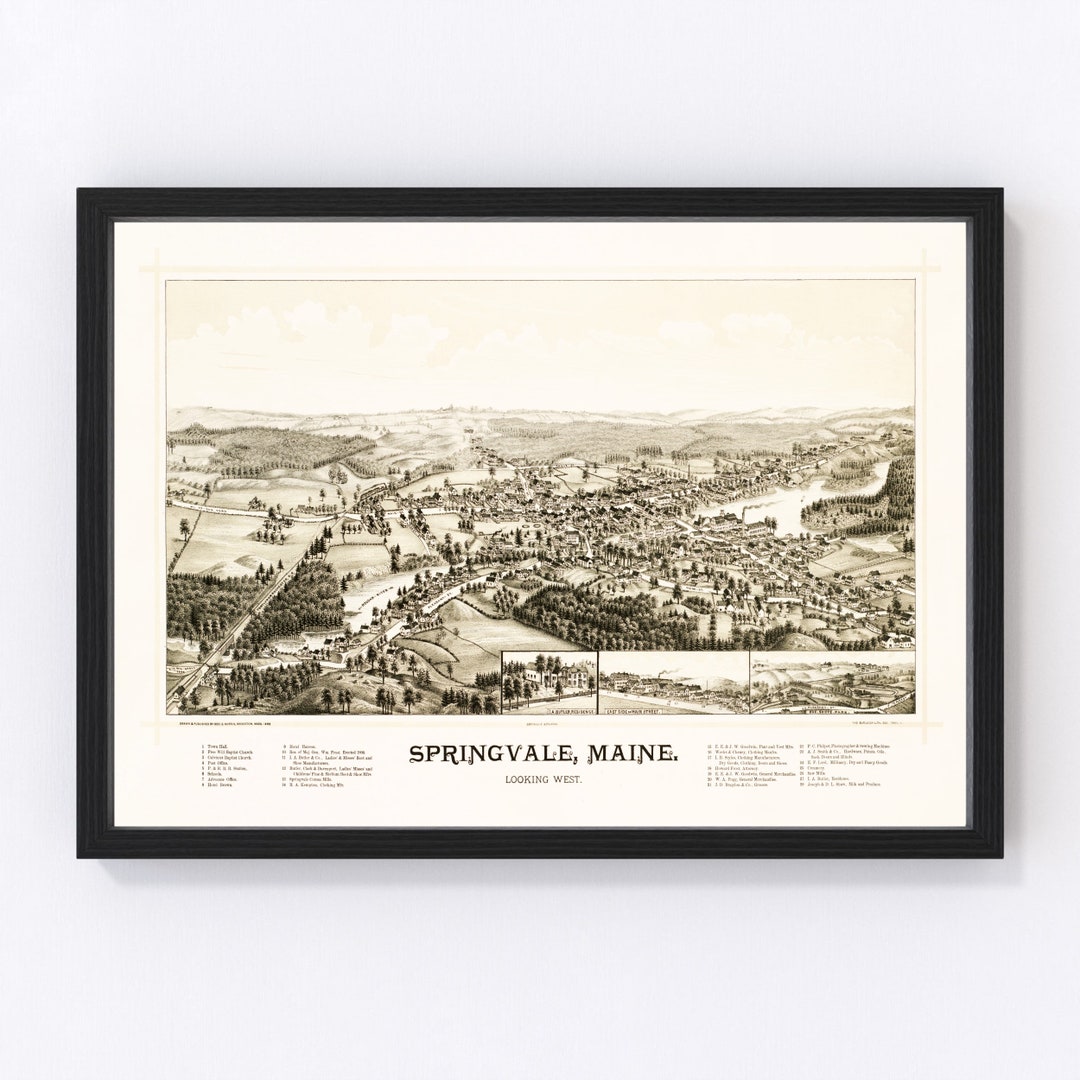 Springvale Map 1888 Old Map of Springvale Maine Art Vintage Print ...