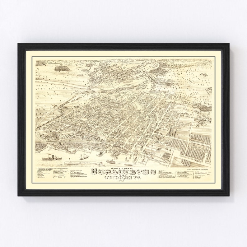 Burlington Map 1877 - Old Map of Burlington Vermont Art Vintage Print ...