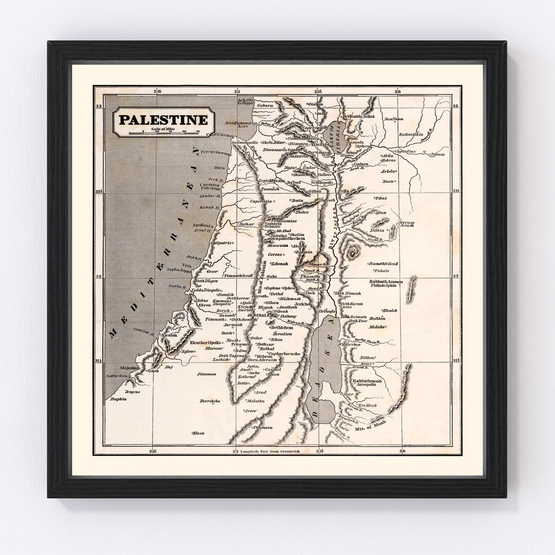 Palestine Map 1848 - Old Map of Palestine Palestine Art Vintage Print ...