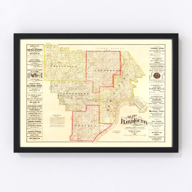 Floyd County Indiana Map 1882 Old Map of Floyd County - Etsy