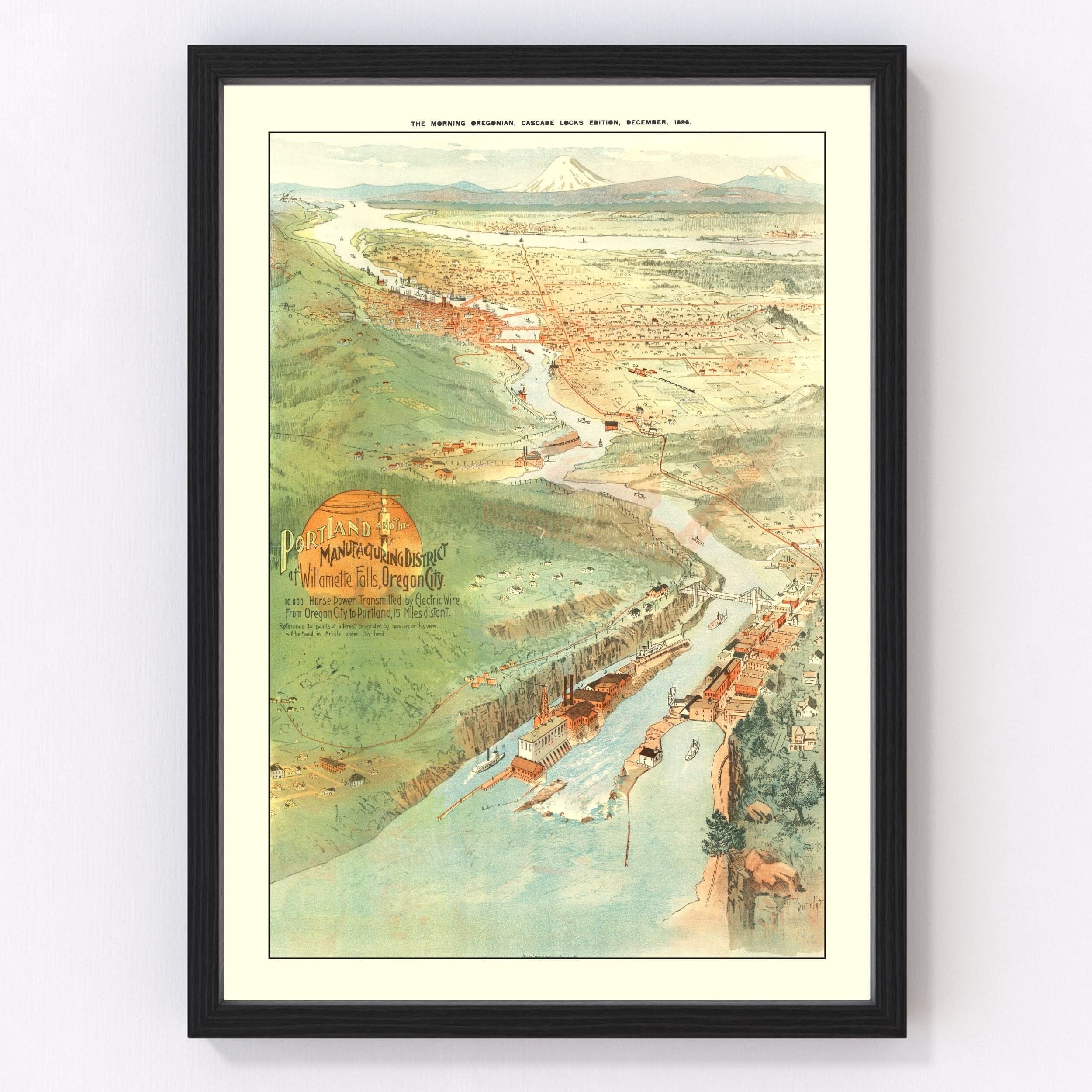 Portland Map 1896 - Old Map of Portland Oregon Art Vintage Print Framed ...