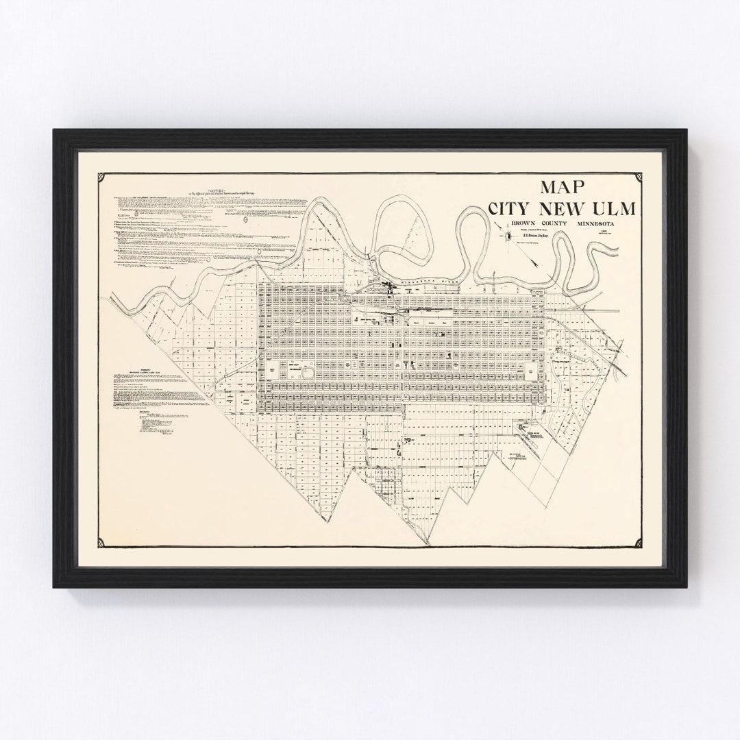 New Ulm Map 1929, Vintage New Ulm Map, Old New Ulm Minnesota Art, Wall ...