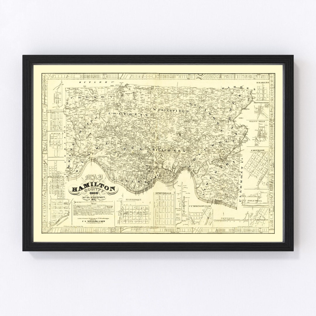 Hamilton County Ohio Map 1847 Old Map of Hamilton County Ohio Art ...