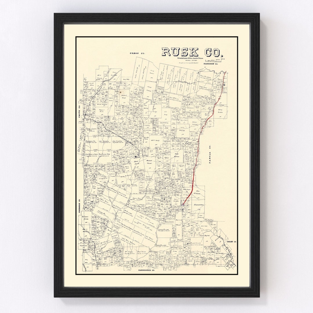 Rusk County Map 1895, Vintage Rusk County Map, Old Rusk County Texas ...