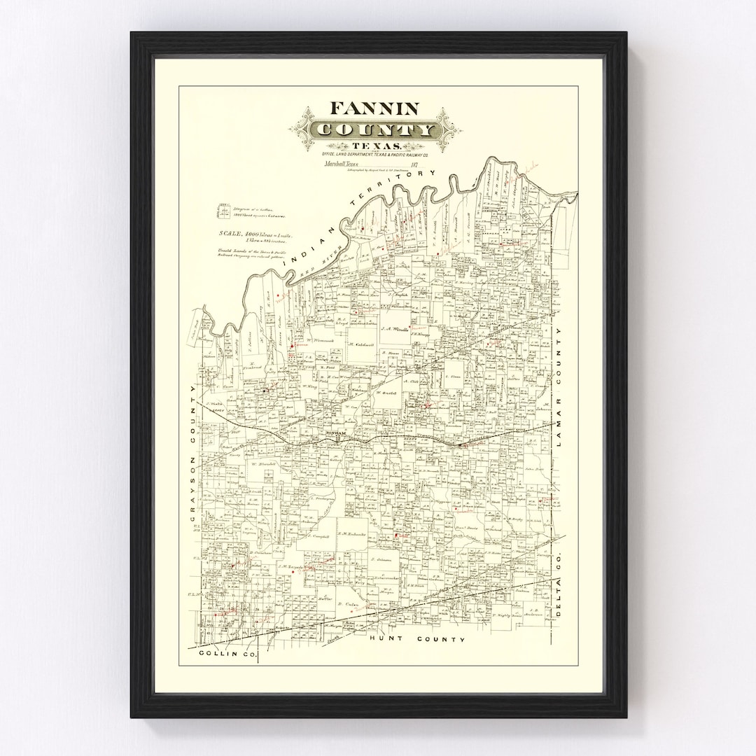 Fannin County Map 1870, Vintage Fannin County Map, Old Fannin County ...