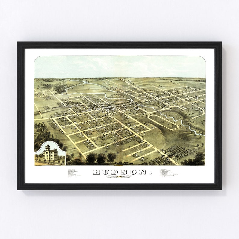Hudson Map 1868 Old Map of Hudson Michigan Art Vintage Print - Etsy