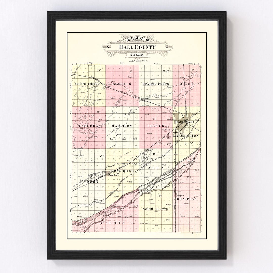 Hall County Map 1904, Vintage Hall County Map, Old Hall County Nebraska ...